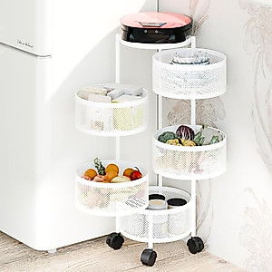 curfair Rotating Storage Rack for Kitchen, 3/4/5 Tier Circular Rotating Storage Shelf Kitchen Storage Cart, Fruit Metal Wire Basket Shelf for Kitchen,Living,Room and Bathroom White Four Layer