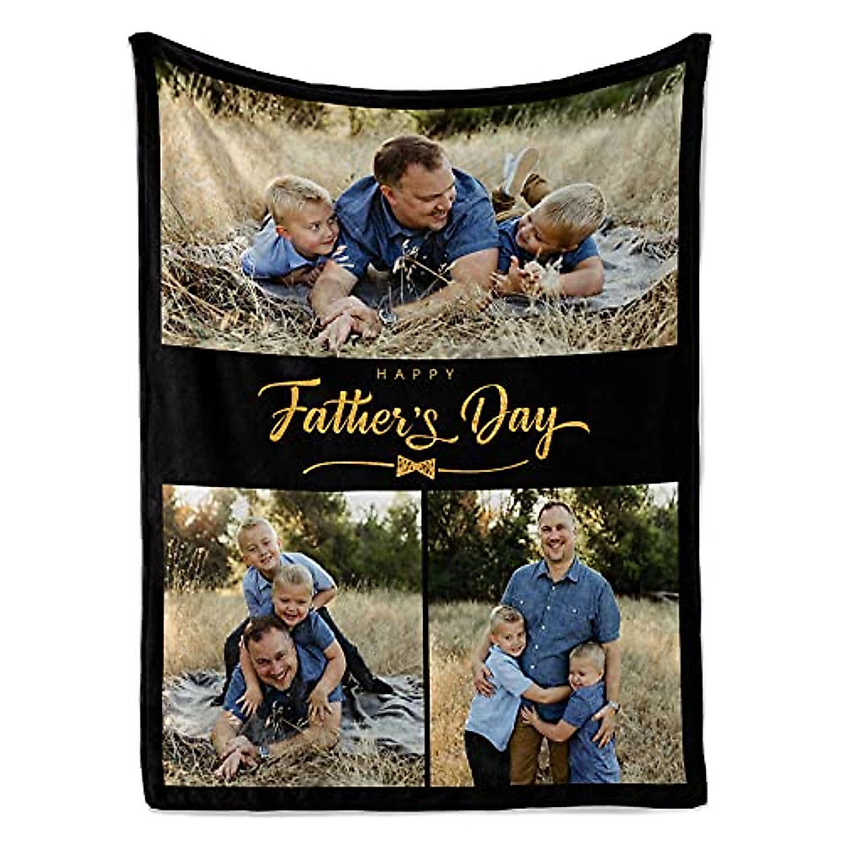 Jekeno Fathers Day Blanket Gifts for Dad Personalized Custom Photo Blanket with 3 Pictures Customized Memorial Plush Throw for Love Dad Papa Pappy, 40"x50"