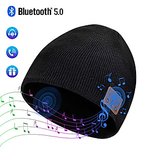 ColoFocus Bluetooth Beanie Hat for Men, Music Hat Men Hat Christmas Beanie Hat, Unique Winter Sports Gifts for Dad Men Husband Boys Black