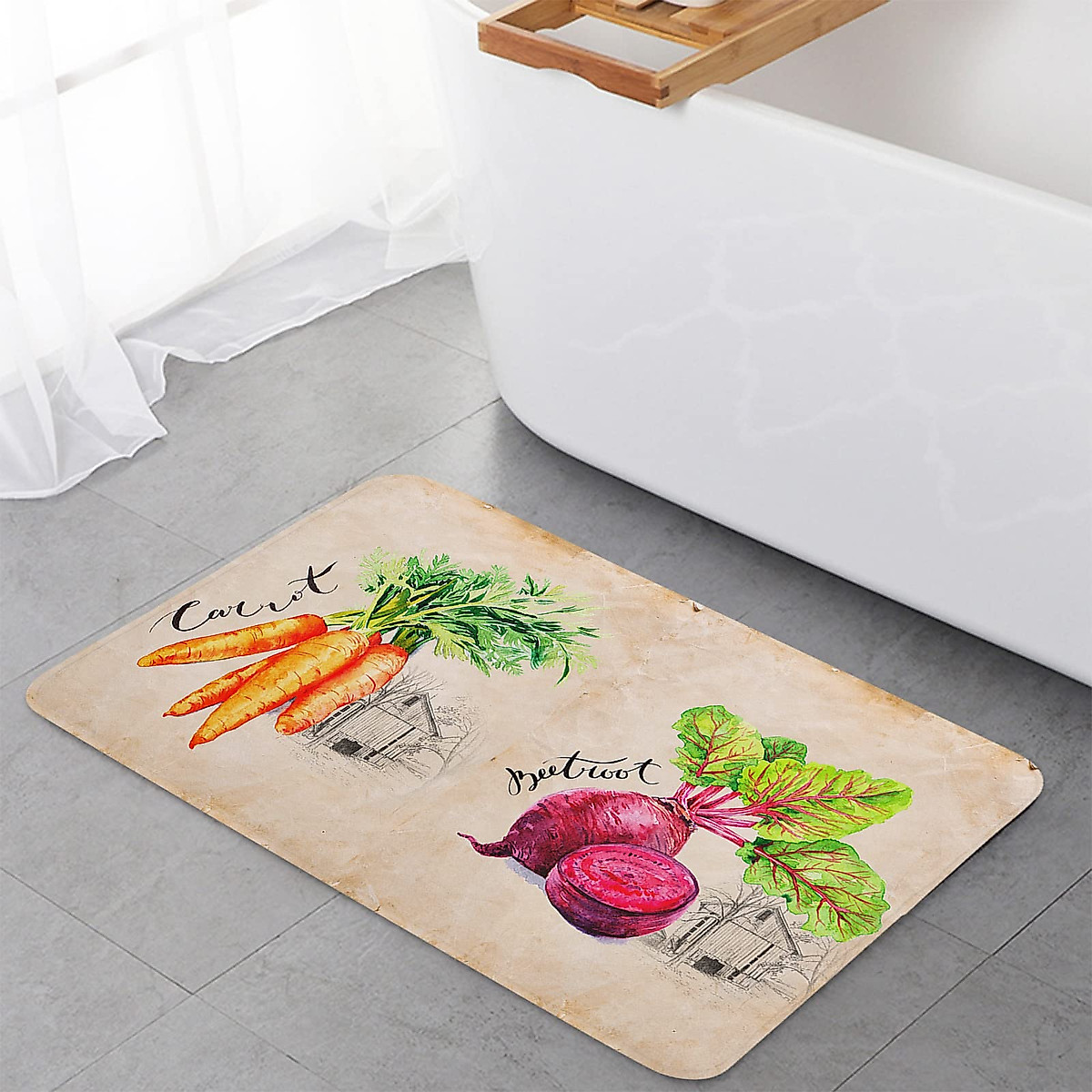 Vegetables Four Prints 2 PCS Memory Foam Kitchen Mats, Water Absorbent Kitchen Rugs, Anti-Skid Kitchen Mat and Rug for Kitchen, Floor Home, Office, Laundry, Sink Retro Kraft Paper Texture