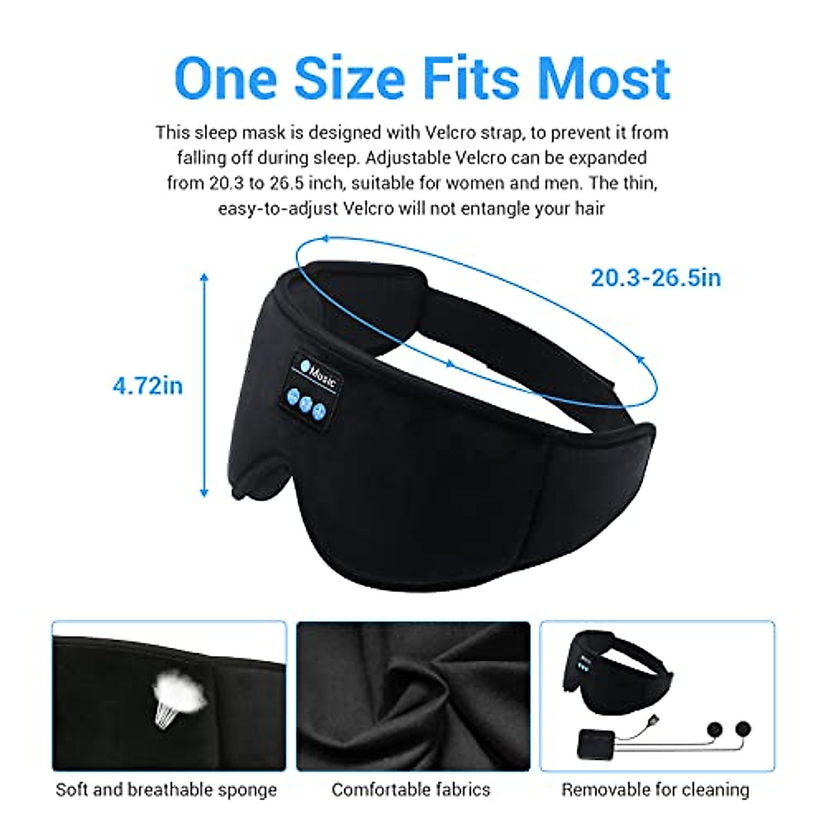 Bluetooth 3D Eye Mask for Sleeping, Sleep Mask with Wireless Headphones Wireless Music Sleeping Eye Mask Washable Earbuds for Side Sleeper, Air Travel, Office Nap, Meditation (Black)