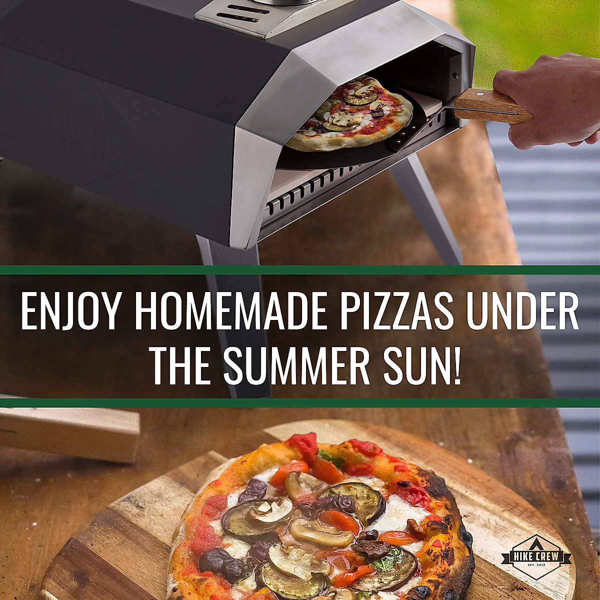 Hike Crew 12” Outdoor Propane Pizza Oven | Compact, Portable Personal Pizza Maker for Camping Kitchen with Flame Control Knob, Pizza Stone, Cutter, Peel, Thermometer, Gas Regulator, Hose & Carry Bag