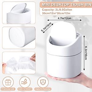 Kittmip 2 Pcs Mini White Desk Trash Garbage Can with Lid and 360 Pcs Trash Bags White 0.5 Gallon Tiny Countertop Waste Basket Desktop Trash Bin for Bathroom Kitchen Table Office