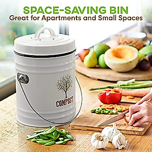 Third Rock Compost Bin Kitchen – 1.0 Gallon Countertop Compost Bin with Lid – Kitchen Compost Bin Countertop – Indoor Compost Bin Kitchen Counter Includes Inner Compost Bucket Liner - Indoor Composter