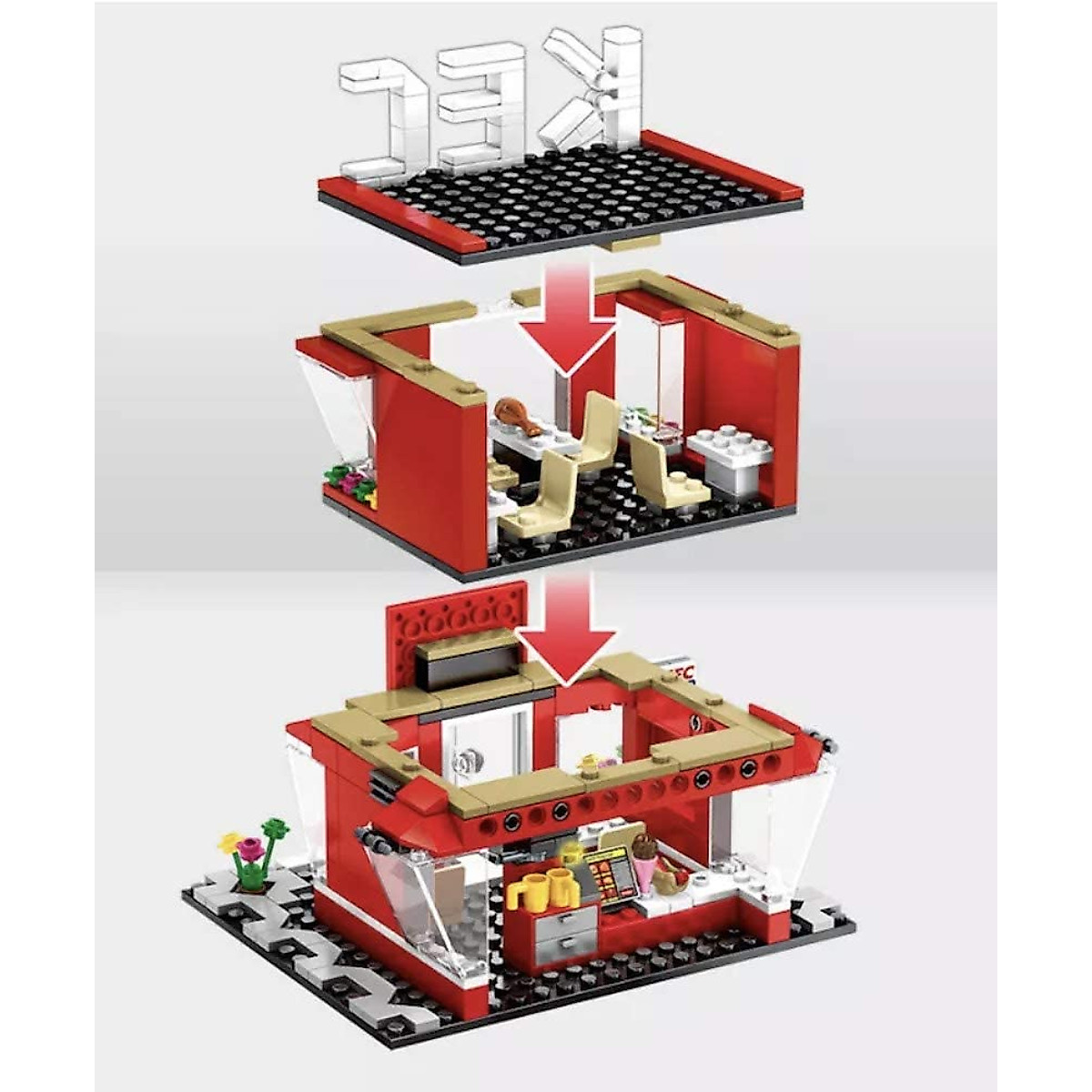 General Jim's City Street Creator Modular Building Blocks Sister Karen’s Fried Chicken Restaurant 282 Piece Toy Bricks Set MOC City Building for Teens and Adults