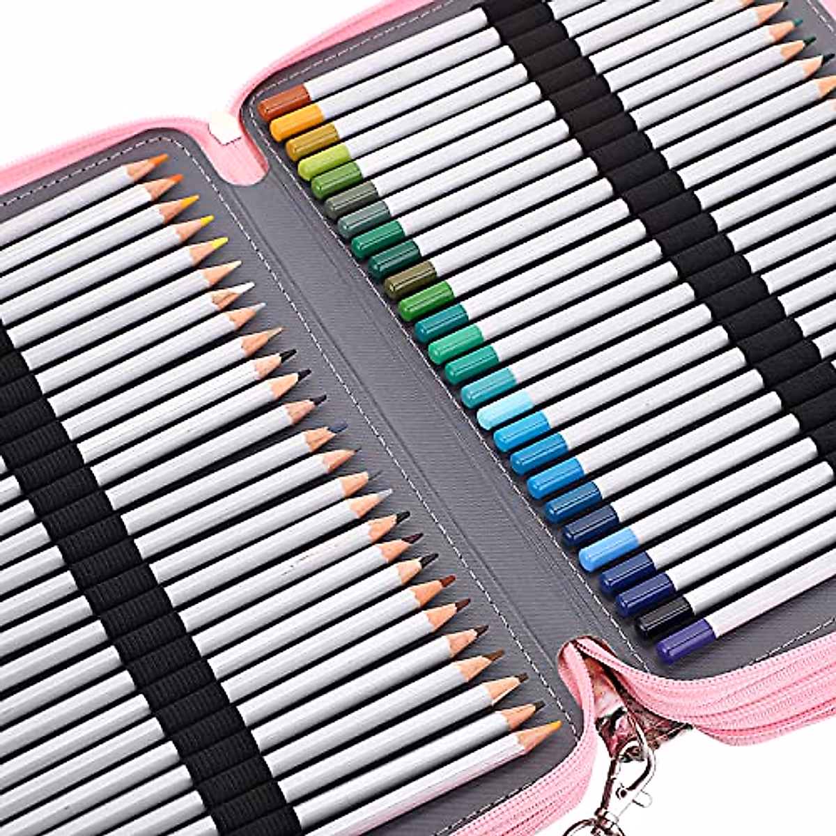 BTSKY Colored Pencil Case- 200 Slots Pencil Holder Pen Bag Large Capacity Pencil Organizer with Handle Strap Handy Colored Pencil Box with Printing Pattern Pink Rose