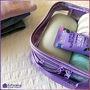 Clear Travel Packing Cubes Set of 4 for Carry On (XS, Small, Medium, Large) / See-Through Clothes Organizer Dividers for Suitcase/Transparent Vinyl PVC Cell Pouches for Luggage (Lilac)