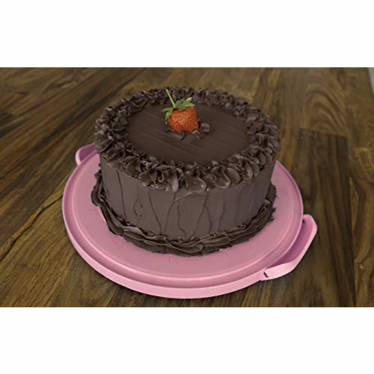 Red Co. 11 inch Cake & Cupcake Muffin Carrier Holder with Collapsible Handles, Pink Tray/Clear Lid