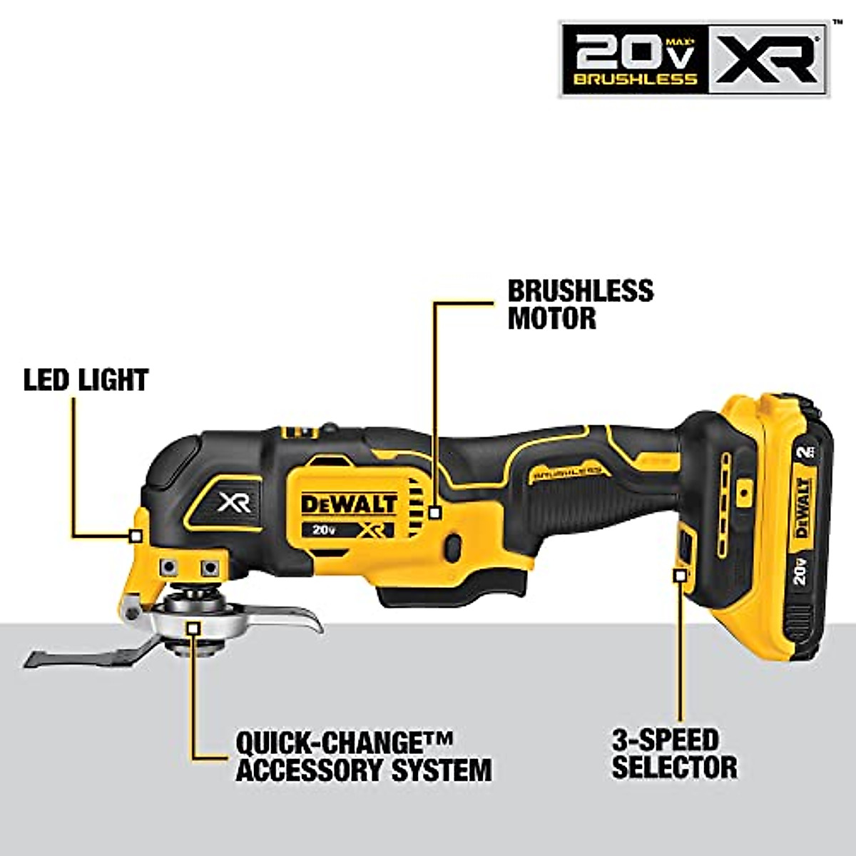 DEWALT 20V MAX XR Multi-Tool Kit, Oscillating Tool, 6-Speed, Quick Blade Change for Multi-Tool Needs, Cordless (DCS356D1)