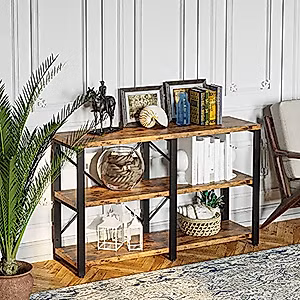 IRONCK Bookshelf Double Wide 47 in 3 Tier, Industrial Bookcases, Wood and Metal Bookshelves, Book Shelves for Home Office Decor Display