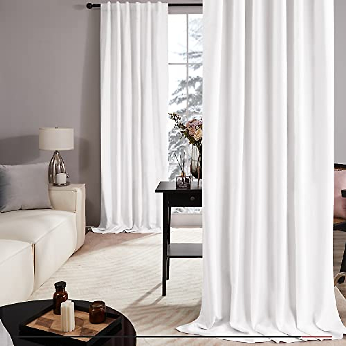 Deconovo White Curtains 84 Inches Long - Full Blackout Curtains for Bedroom, Soundproof White Curtains, Blackout Tab Top Window Curtains (52W x 84L Inch, Pure White, 2 Panels)