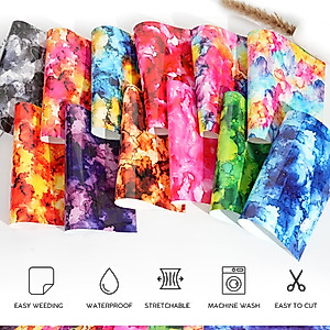 Souarts Watercolor Pattern HTV Heat Transfer Vinyl Bundle 12 Sheets Camo Ink Pattern Iron on Vinyl PU Tie Dye Print HTV for T-Shirts Clothes Bags Hats