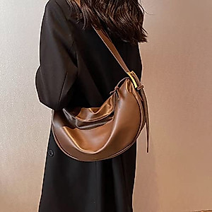 Mudono Crossbody Bag for Women Large Leather Shoulder Purse Casual Hobo Crossbody Handbag Lightweight Crescent Satchel