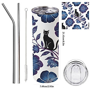 Medpol Cute black cat tumbler with lid and straw 20 oz insulated tumbler cups Cute black cat insulated travel coffee mugs for women cute sippy cups stainless insulated travel cups