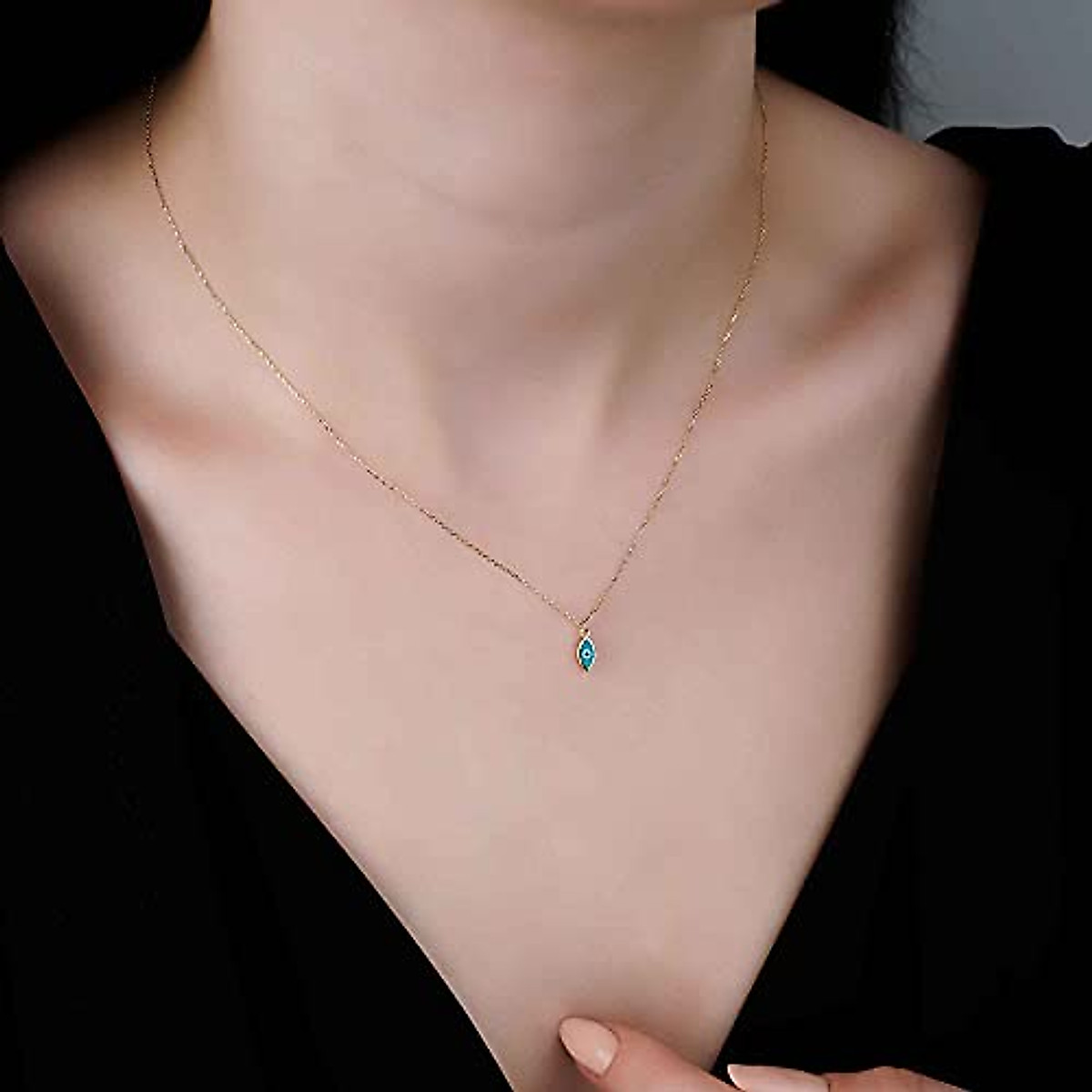 jewelryist Gold Evil Eye Necklace 14k | Blue Evil Eye Jewelry for Women | Good Luck Necklaces for Girls | Minimalist Evil Eye Necklace | Graduation Gift for Daughter | 18" Necklace Length