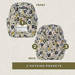 Bella Taylor Country Floral Feedsack Collection, Quilted Cotton Food Safe PEVA Lined Lunch Tote for Women and Girls, Delicate Floral Charcoal