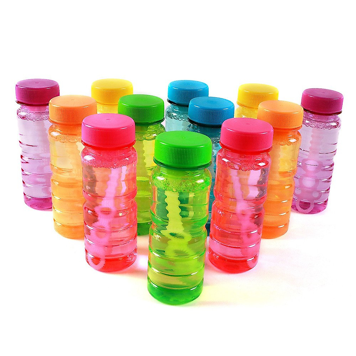 Big Bubble Bottle 12 Pack - 4oz Blow Bubbles Solution Novelty Summer Toy - Activity Party Favor Assorted Colors Set