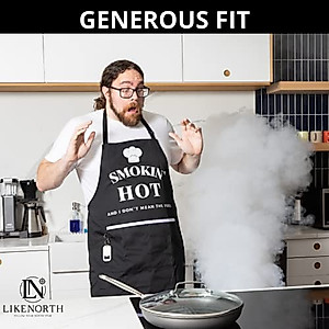 LIKENORTH funny aprons for men Hilarious mens apron for cooking kings chef apron for men,Perfect for bbq & grill shenanigans (Smokin Hot)