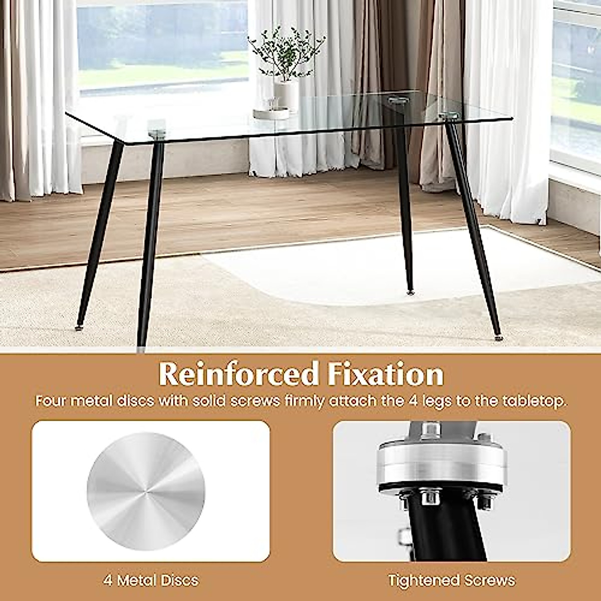 Tangkula Glass Dining Table, Modern Rectangular Table with Tempered Glass Tabletop & Black Steel Legs, Simplistic Kitchen Table, 51 x 27.5 x 29.5 Inch, Versatile Table for Home Office