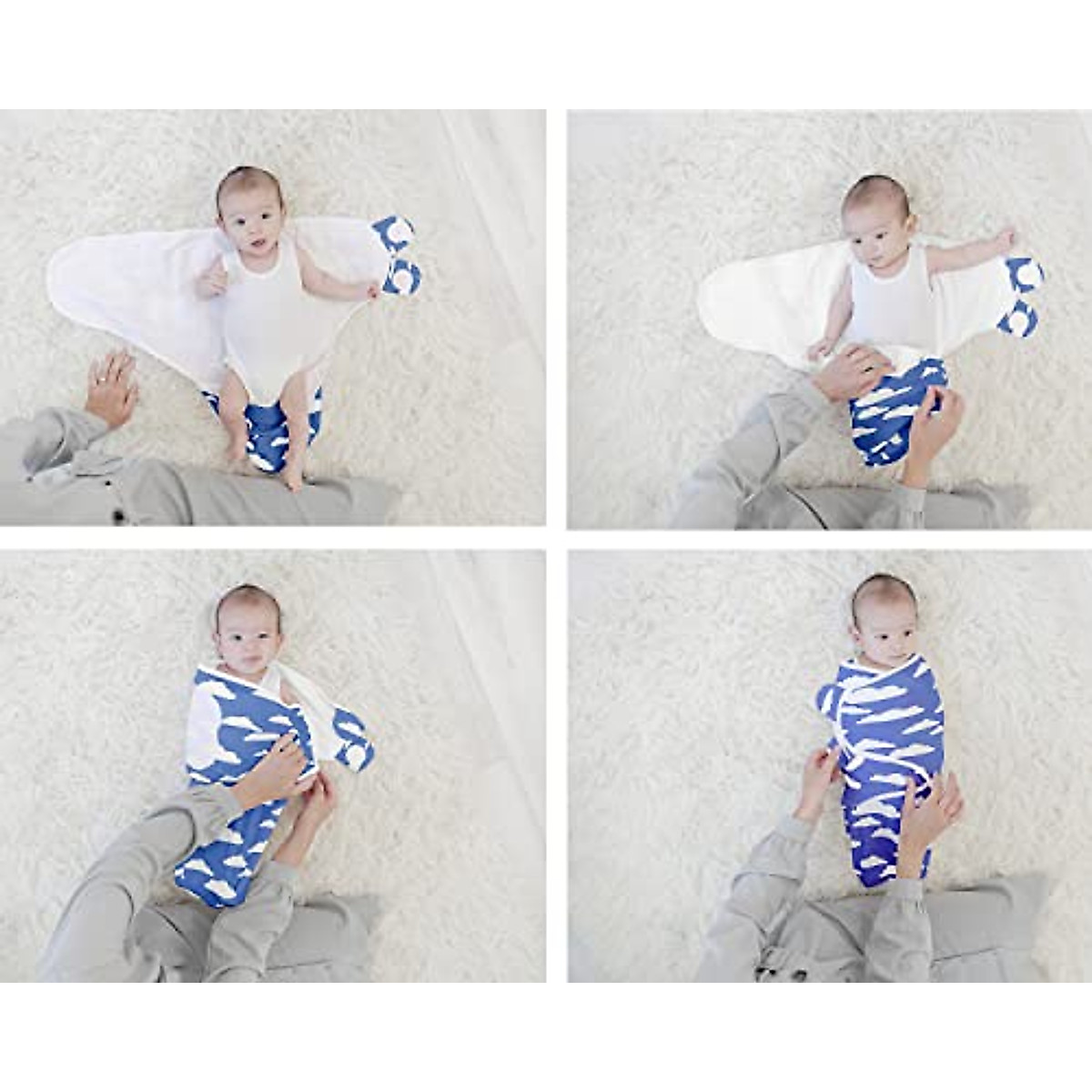 BaeBae Goods Swaddle Blanket, Adjustable Infant Baby Swaddling Wrap Set of 4, Baby Swaddling Wrap Blankets for Boys and Girls Made in Soft Cotton (0-3 Months)