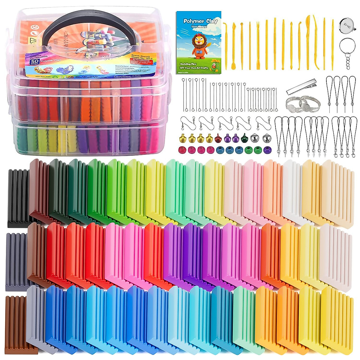 CiaraQ Polymer Clay Starter kit, Oven Bake Modeling Clay with Sculpting Tools, 50 Colors, 2.8 lb