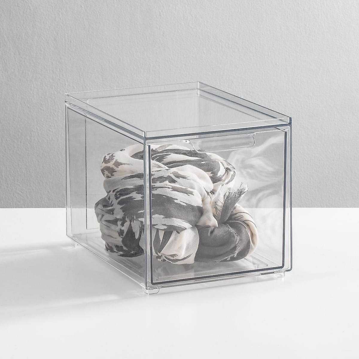 mDesign Plastic Closet Organizer Bin w/Pull Out Drawer - Slim Stackable Storage for Closet - Organization for Accessories, Bags, Totes, Small Linens, and More - Lumiere Collection - 2 Pack - Clear