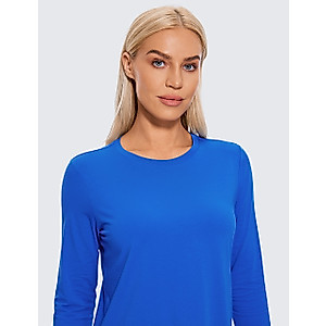 CRZ YOGA Pima Cotton Workout Long Sleeve Shirts for Women Athletic Crewneck Yoga Casual Tops Plain T-Shirt Strong Blue Large
