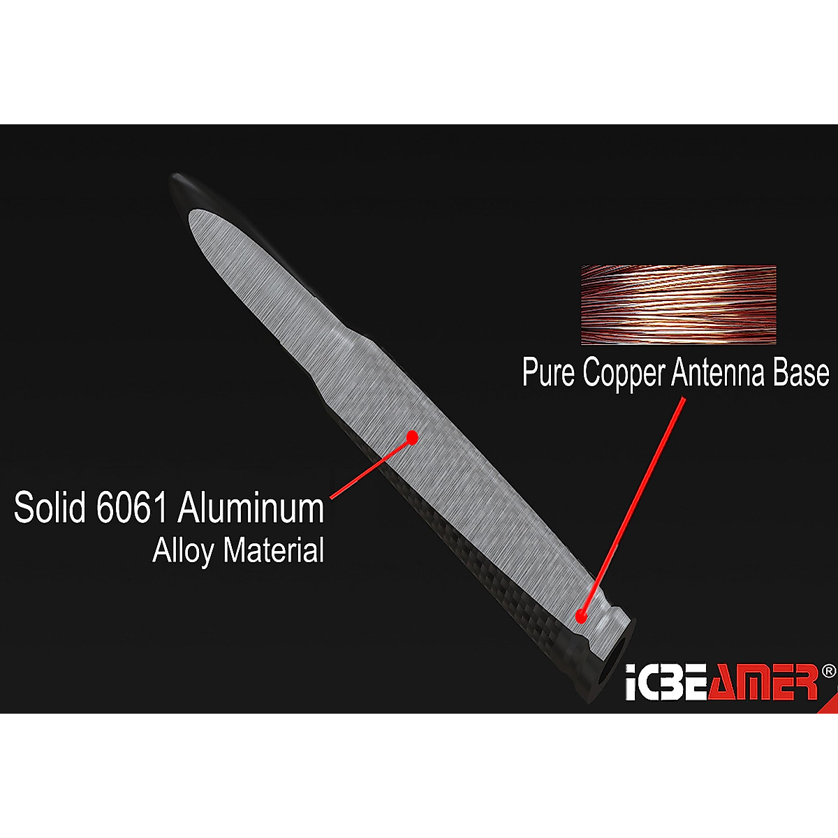 ICBEAMER 50 Cal Carbon Fiber Bullet Antenna Replacement [Color: Red], Universal Fit Truck Van Cars Made with 6061 Solid Aluminum & Anti Theft Anti Chip Design Universal Fit Good for AM/FM Radio