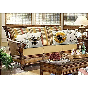 HUASHUZI Outdoor Waterproof Throw Pillow Covers Bee Cushions Pillows Case 18x18 Inch Set of 4 Patio Furniture Pillows Decorative for Home Garden Sofa Couch