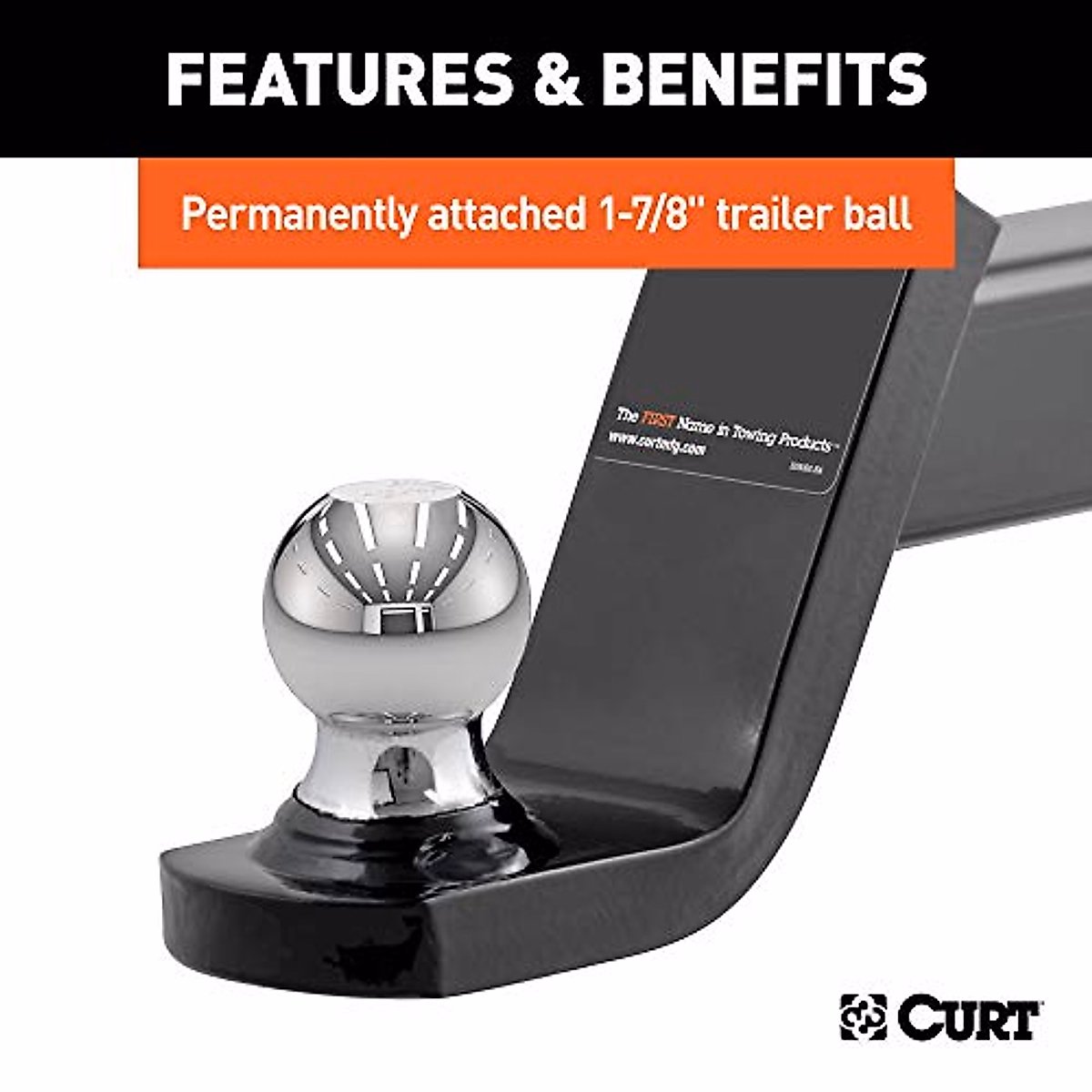 CURT 45151 Fusion Trailer Hitch Mount with 1-7/8-Inch Ball & Pin, Fits 2-Inch Receiver, 5,000 lbs, 4-Inch Drop, GLOSS BLACK POWDER COAT