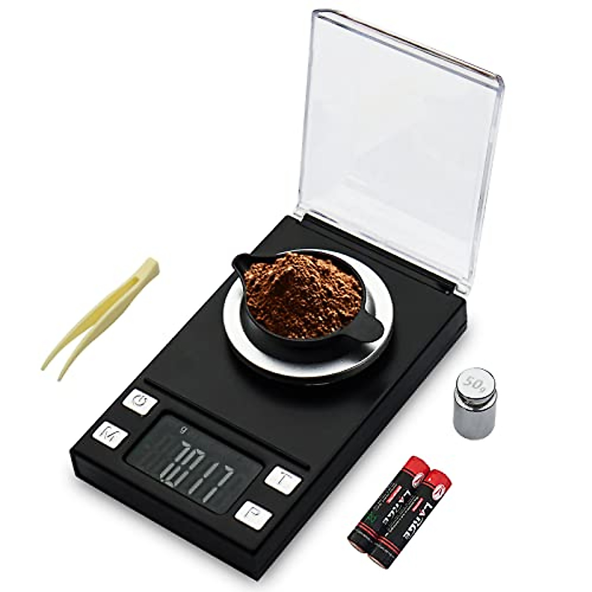 UNIWEIGH Milligram Scale 50g/0.001g,Precision Mini Carat Gram Scale for Powder Medicine,Jewelry,Gem,Reloading,Lab,Pocket Scale with Cal Weight,Professional Mg Scale with Tare,LCD Display,Powder Scoop