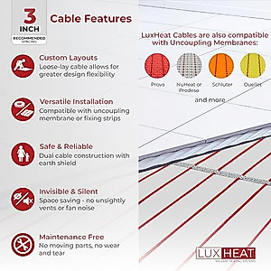 LuxHeat Floor Heating Cable Set, 80 Sqft - 120v Electric Radiant Floor Heating System Under Tile. Set Includes, Floor Heating Cable, Strapping, UDG4 OJ Microline Programmable Thermostat with GFCI