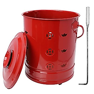 DOITOOL Rest Cloud Money Burning Pot with Hook Burn Incinerator Cage Pit Enamel Garden Cage Enamel Burner Bucket for Garden Leaf Trash Wood Backyard Bonfire Red Tabletop Fireplace