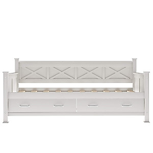Harper & Bright Designs Twin Size Daybed with 2 Storage Drawers, Wood Twin Sofa Bed X-Shaped Frame, Modern Daybed Frame with Slat Support, Twin Size Bed for Bedroom Living Room (Twin, Cream White)