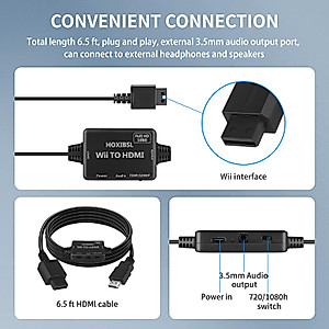 HOXIBSL Wii to HDMI Converter Cable Adapter,720P/1080P Switch,with 3.5mm Audio Jack,Improve Image Quality and Resolution,Supports All Display Modes,Compatible with Wii,U,HDTV, Monitor （6.56FT）