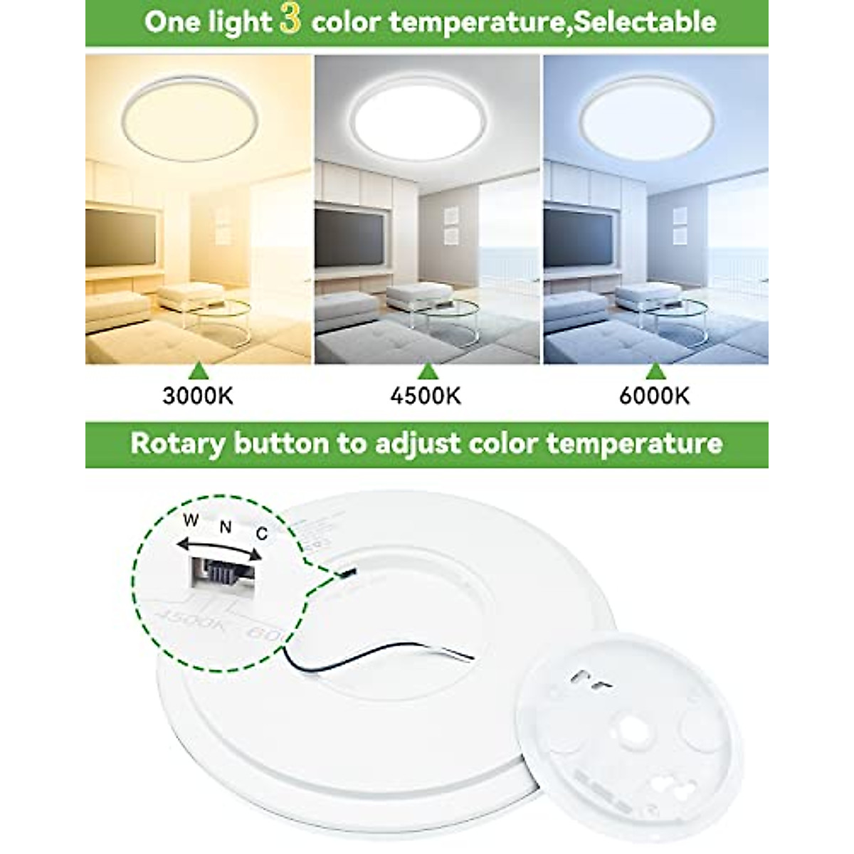 zemty 6Pack 12 Inch LED Flush Mount Ceiling Light, Super Slim 28W 3200lm LED Ceiling Light, 3 Color Temperature in One 3000k/4500k/6000K Round Light Fixture for Bedroom, Kitchen, Dining Room (White)