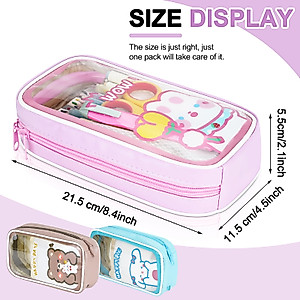 DSIOHFEI 3PC Clear Pencil Case, Kawai Stationery Storage Pouch, Aesthetic Large Capacity Pen Pencil Holder Bag, Waterproof Zippered with Cute Pins Pendant, Make up Bag Suit for Women
