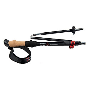 Mons Peak IX Tiger Paw Z-135 Trekking Poles for Hiking, Trail Running, Walking, Snowshoeing - Cork Grip Folding, Collapsible, Adjustable and Lightweight Poles (Taller than 5'8" - Poles 115cm - 135cm)