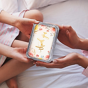 50 Pack Aluminum Pans with Lids Foil Pans with Covers Printed Thank You Floral Disposable Cookie Tins Trays Containers for Baking Cooking Heating Storing Food Prepping Leftovers, 8.3 x 5.5 x 1.8 Inch