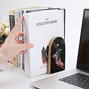 American Flag Eagle Wood Bookends Book Stand Book Ends Non Skid Book Holder for Home Office School Study（Logs）