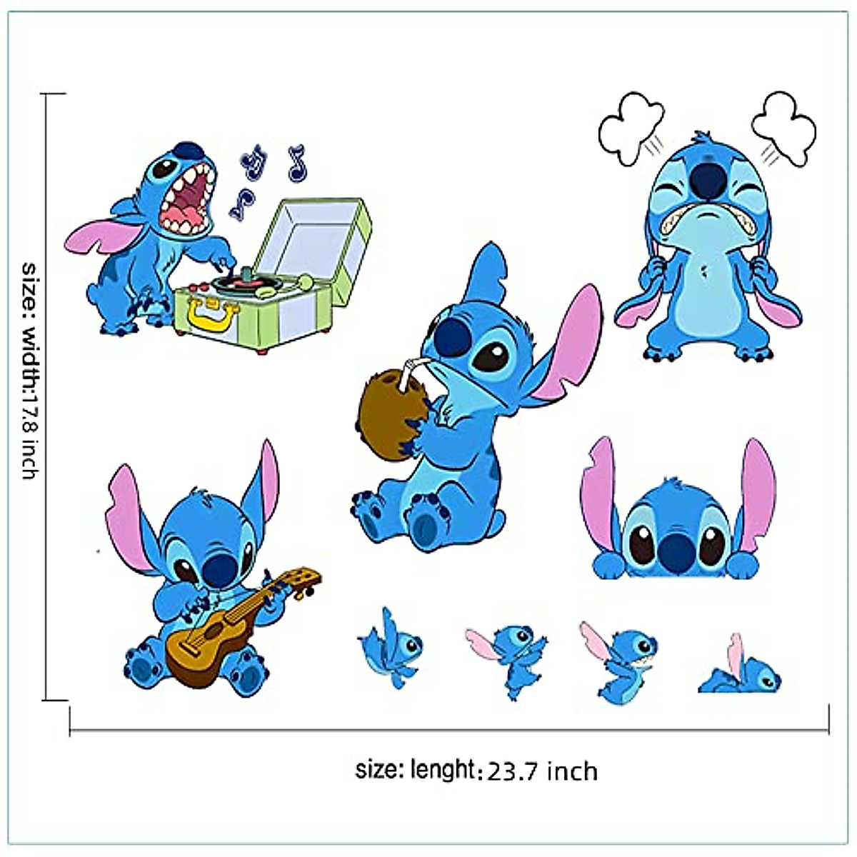 AOLIGL Lilo and Stitch Wall Stickers Disney Cartoon Wall Decals DIY Peel and Stick Vinyl Wall Decor for Kid Girls Boys Bedroom Living Room House Fun (Size: 17.8×23.7 inch)