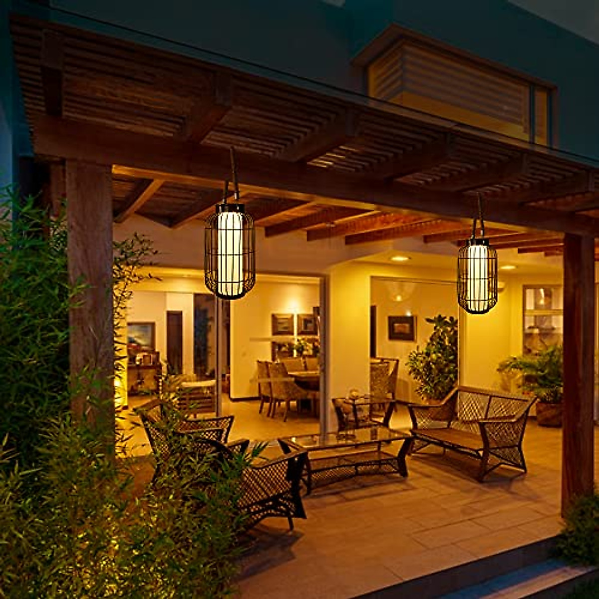 baterysu Large Outdoor Solar Lanterns Hanging Light Waterproof LED Garden Lights solar powered Retro Metal Auto On Off Table Lamp for Garden Patio Porch Lawn Pathway Walkway Tabletop Decorative(Black)