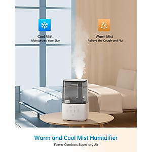 FABULETTA Humidifiers for Bedroom, Warm and Cool Mist Humidifier Large Room for Home, 4.5L Top Fill Room Humidifier with 45H Runtime, 3 Mist Levels, Essential Oil Diffuser, Quiet Sleep Mode ＆ Timer