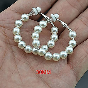 3 Pairs Pearl Hoop Clip On Earrings Non Pierced Earrings for Women Pearl Clip Earrings for 30 MM, 40 MM, 50 MM