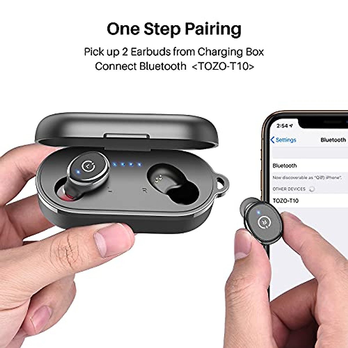 TOZO T10 Bluetooth 5.3 Wireless Earbuds with Wireless Charging Case IPX8 Waterproof Stereo Headphones in Ear Built in Mic Headset Premium Sound with Deep Bass for Sport Black (2022 Upgraded)