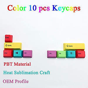 lelukee Colorful Keycaps,10pcs DIY PTB Keycaps Set with Keycap Puller,PBT Material Keycap,Sublimation Process Keycap,OEM Profile Keycaps,Custom Keycaps Compatible with Mechanical Gaming Keyboard