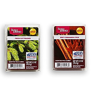 Better Homes and Gardens Holiday Themed Scented Wax Cubes Bundle - Fresh Cut Frasier and Spicy Cinnamon Stick