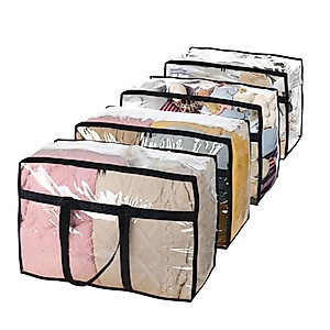 Fixwal 4pcs Clear Blanket Storage Bags, Pillow Storage, 110l Extra Large Totes for Storage with Zipper&Handles, Oversized Moving Bags, Clothes, Comforters and Pillows, Moving Supplies