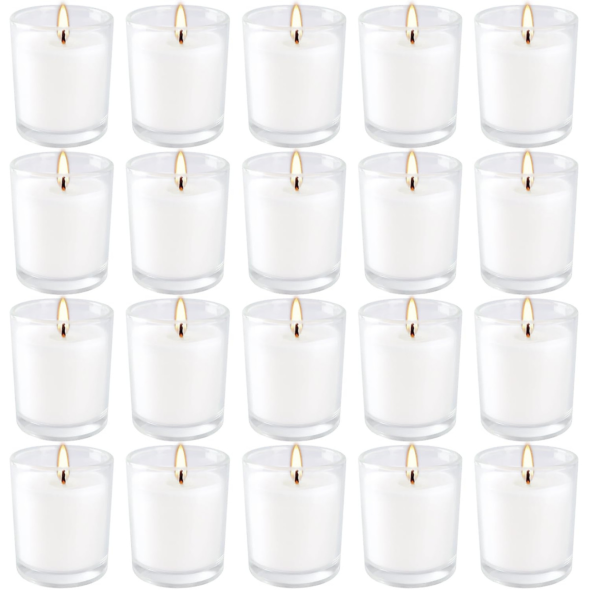 20 Pack Warm White Unscented Votive Candles-Clear Glass Filled Hand Poured Wax Candle Gifts for Aromatherapy Spa Weddings Birthdays Holidays Party& More (Warm White)