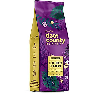 Door County Coffee - Spring & Summer Seasonal Blend - Blackberry Shortcake, Blackberry Shortcake Flavored Whole Bean Coffee - Medium Roast, 8 oz Bag
